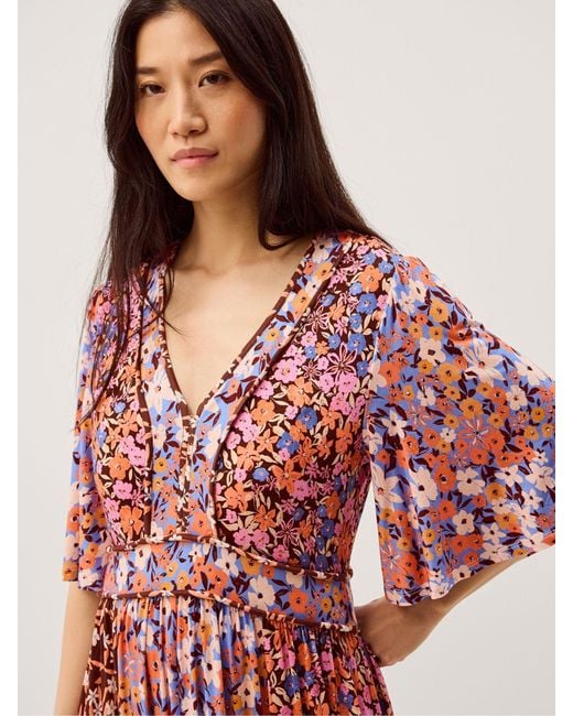 Monsoon Ceri V-Neck Floral Print Jersey Midi Dress in White | Lyst