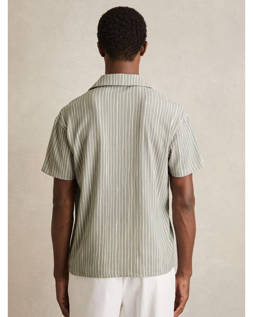 Reiss Max Textured Stripe Cuban Collar Shirt in Gray for Men | Lyst