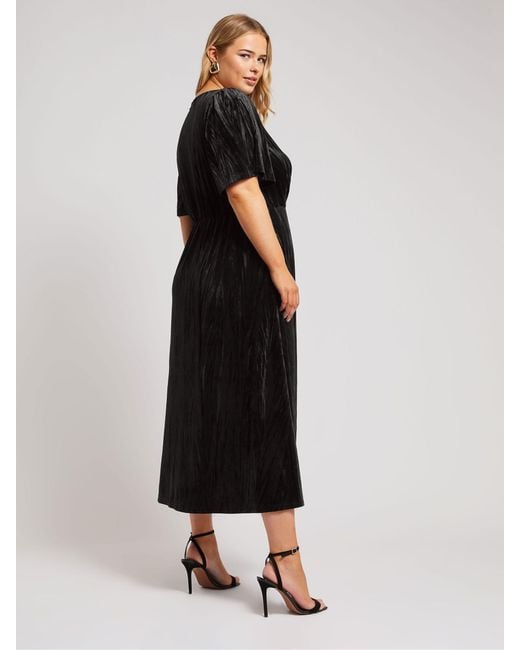 Yours Curve London Crushed Velvet Wrap Dress in Black | Lyst