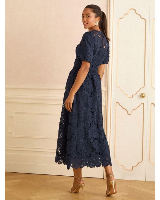 Love & Roses Lace Short Sleeve Midi Dress in Blue | Lyst