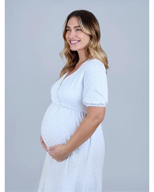 Jojo Maman Bébé Puff Sleeve Broderie V Neck Wrap Midi Dress | Lyst