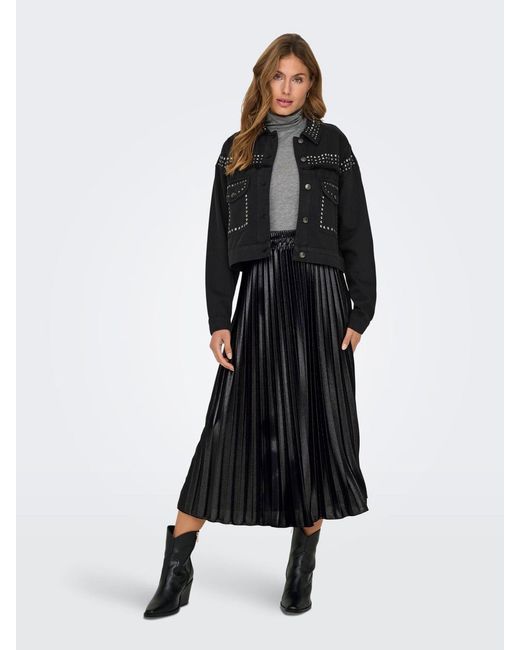 ONLY Metallic Pleated Midi Skirt in White | Lyst