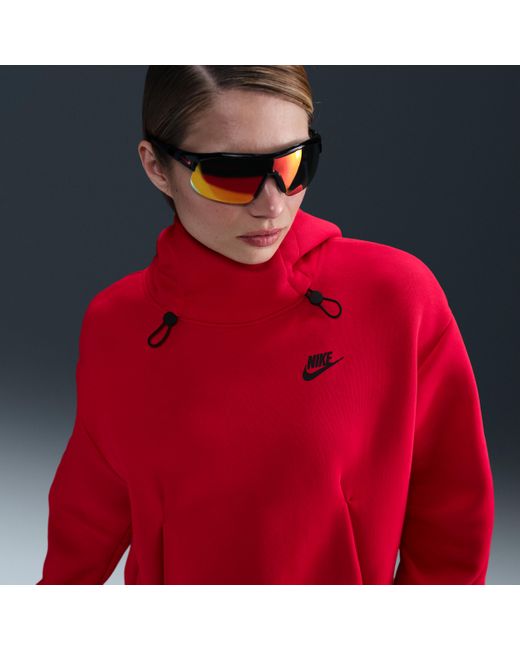 Nike Sportswear Tech Fleece Oversized Hoodie in Red | Lyst