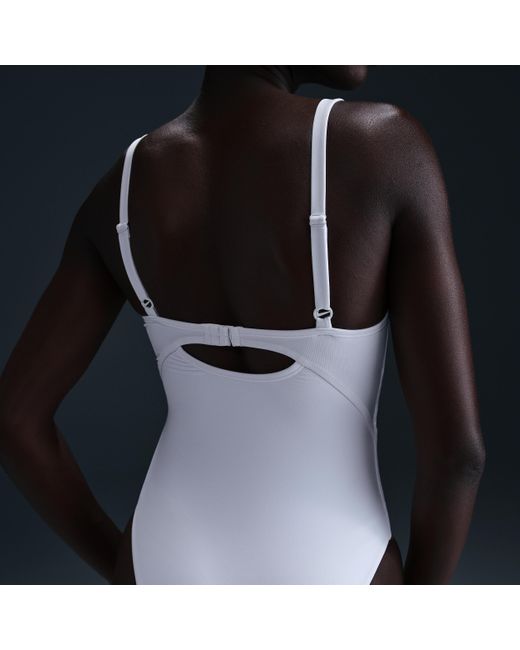 Nike Swim Essential V-Neck One-Piece in Blue | Lyst