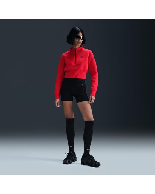 Nike Sportswear Tech Fleece Cropped 1/2-Zip Top in Red | Lyst