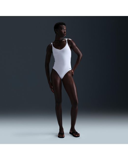 Nike Swim Essential V-Neck One-Piece in Blue | Lyst