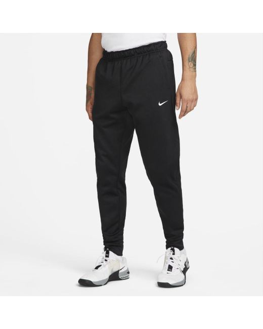 Nike Fleece Therma Fit Tapered Training Pants In Black Black White