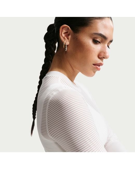Nike Sportswear Tight Long-Sleeve Sheer Top in White | Lyst