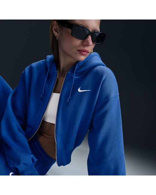 Nike Sportswear Phoenix Fleece Loose Cropped Full-Zip Hoodie in Blue | Lyst