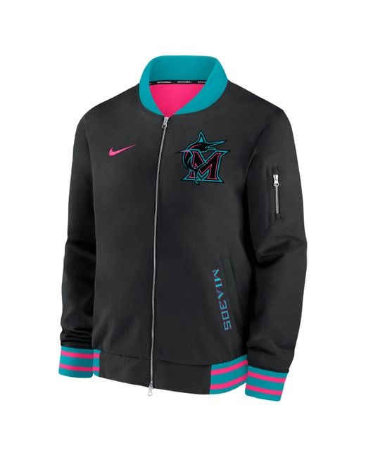 Nike Miami Marlins Authentic Collection City Connect Mlb Full-Zip Bomber Jacket in Black for Men ...