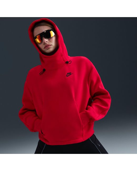 Nike Sportswear Tech Fleece Oversized Hoodie in Red | Lyst