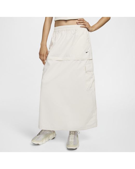 Nike Sportswear Essential Mid-rise Woven Cargo Midi Skirt in White | Lyst