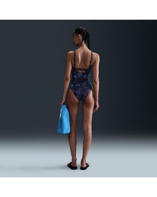 Nike Swim V-Neck One-Piece in Blue | Lyst