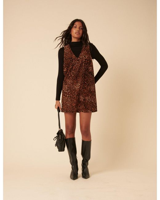 Nobody's Child Leopard Print Piper Pinny Dress in Brown | Lyst UK