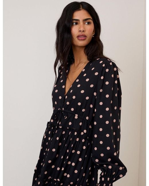 Nobody's Child Polka Dot Balloon Sleeve Sofia Midi Dress in Black | Lyst UK