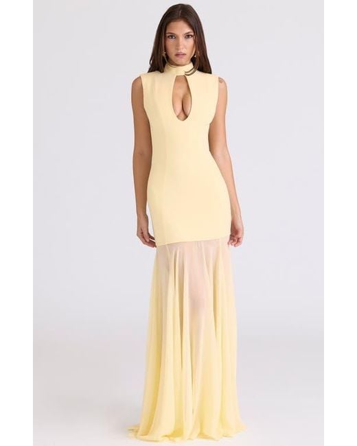 House Of Cb Raphaella Sleeveless Stretch Crepe Gown in Natural | Lyst
