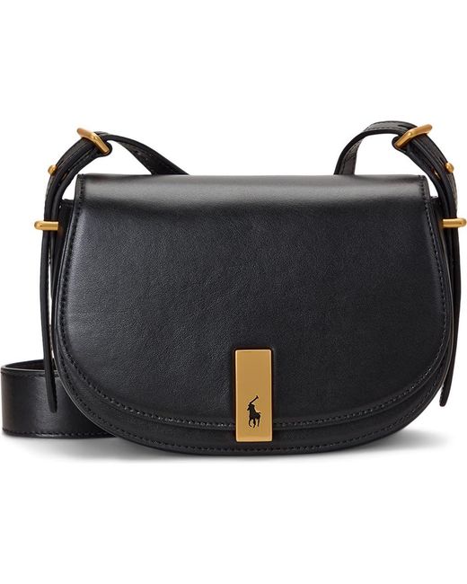 Polo Ralph Lauren Mini Polo Id Leather Saddle Bag in Black | Lyst