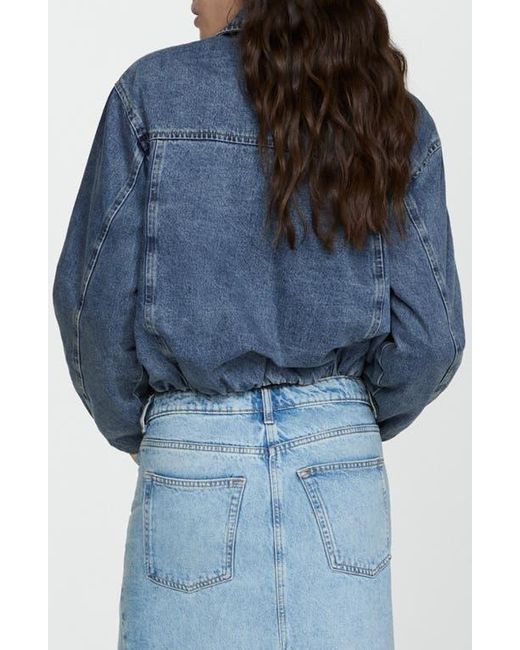 Mango Crop Zip Lined Denim Bomber Jacket in Blue | Lyst