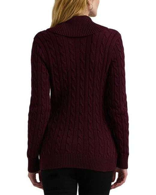 Ralph Lauren Cable Stitch Cotton Wrap Cardigan in Red | Lyst