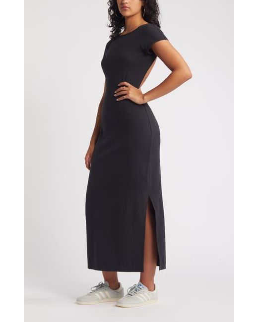 BP. Open Back Stretch Cotton Knit Midi Dress in Black | Lyst