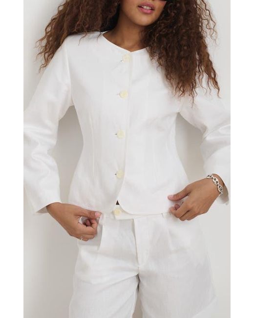 Alex Mill Luna Collarless Linen Jacket in White | Lyst