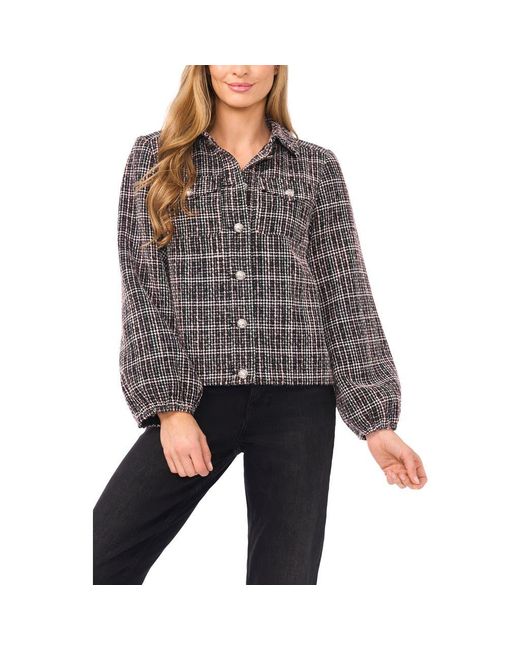 Cece Balloon Sleeve Tweed Jacket in Gray | Lyst
