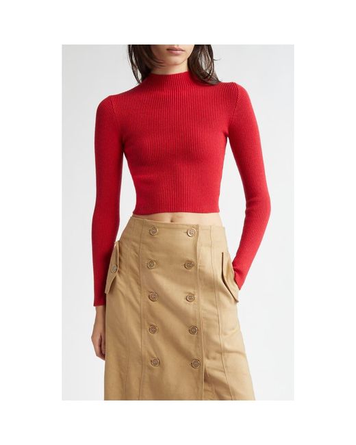 FARM Rio Long Sleeve Rib Crop Top in Red | Lyst