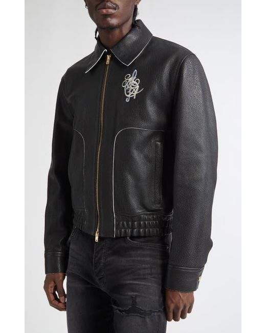 Amiri Ma Music Note Patch Leather Bomber Jacket in Black for Men | Lyst