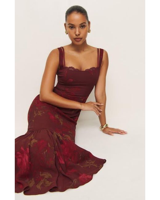 Reformation Irisa Floral Trumpet Dress in Red | Lyst