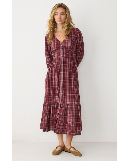 Marine Layer Maeve Plaid Tiered Midi Shirtdress | Lyst