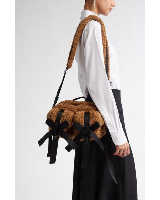 Simone Rocha Classic Bow Teddybear Fleece Crossbody Bag in Brown | Lyst