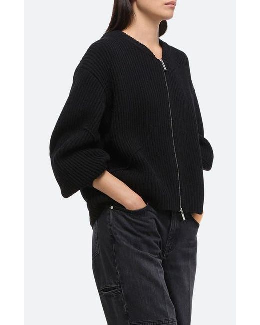 Helmut Lang Apex Wool Blend Rib Knit Bomber Jacket in Black | Lyst
