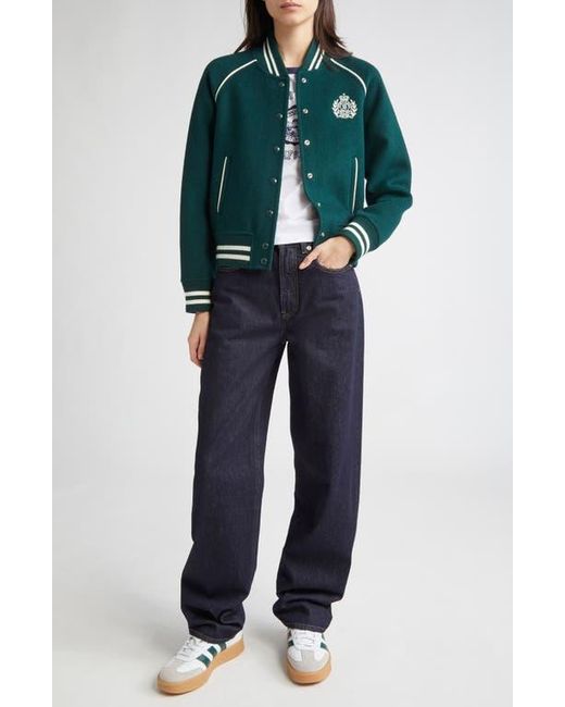 Sporty & Rich Crest Detail Wool & Cashmere Varsity Jacket in Green | Lyst