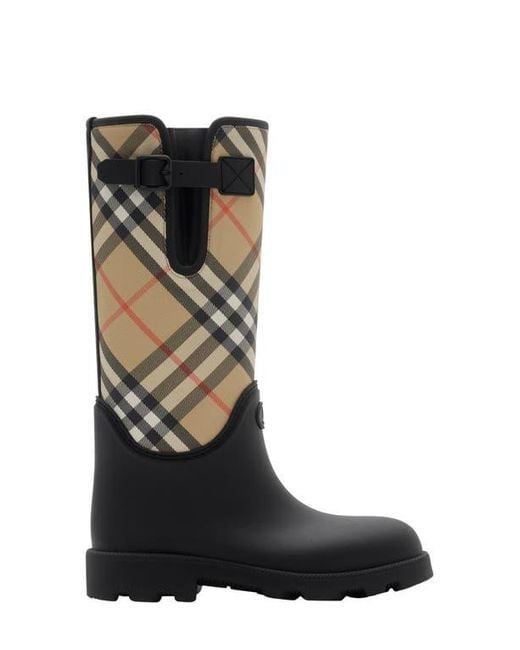 Burberry Marsh Stamp Tall Rain Boot in Black | Lyst