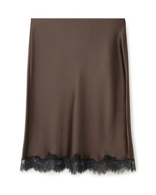Mango Lace Trim Satin Midi Skirt in Black | Lyst