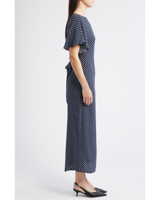 Reformation Maeva Polka Dot Flutter Sleeve Midi Dress in Blue | Lyst