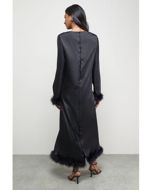 Warehouse Feather High Neck Swing Midi Dress in Blue | Lyst