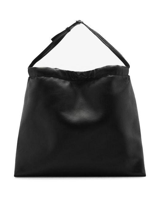 Mango Gathered Leather Shopper Bag in Black | Lyst