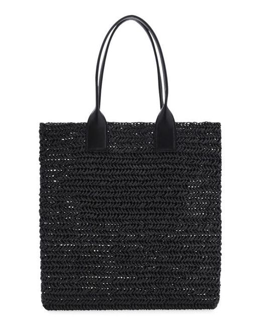 Mango Braided Straw Shopper in Black | Lyst