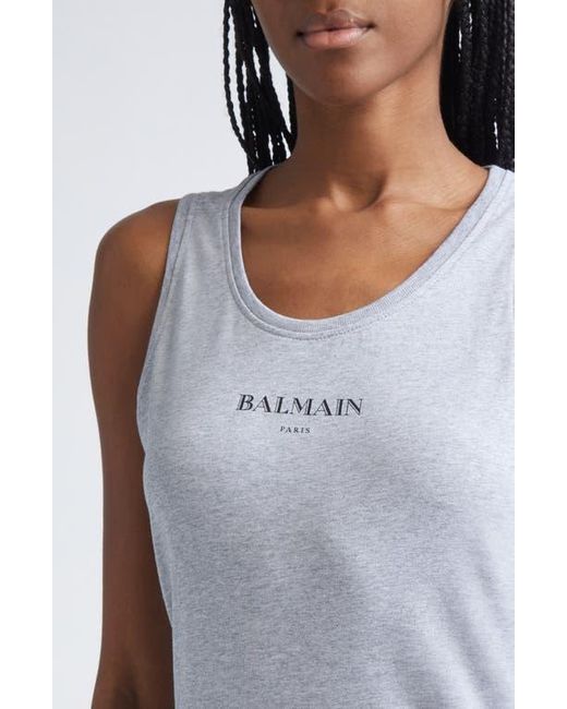Balmain Logo Graphic Tank in Gray | Lyst