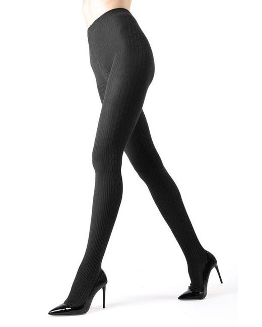 Memoi Cable Stitch Sweater Tights in Black | Lyst