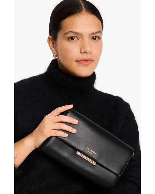 Kate Spade Grace Embellished Lock Leather Crossbody Bag in Black | Lyst