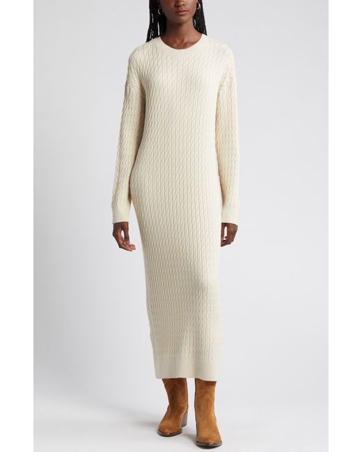 Treasure And Bond Cable Stitch Long Sleeve Midi Sweater Dress In Natural Lyst