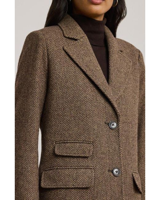 Ralph Lauren Longline Herringbone Wool Blend Reefer Coat in Black | Lyst