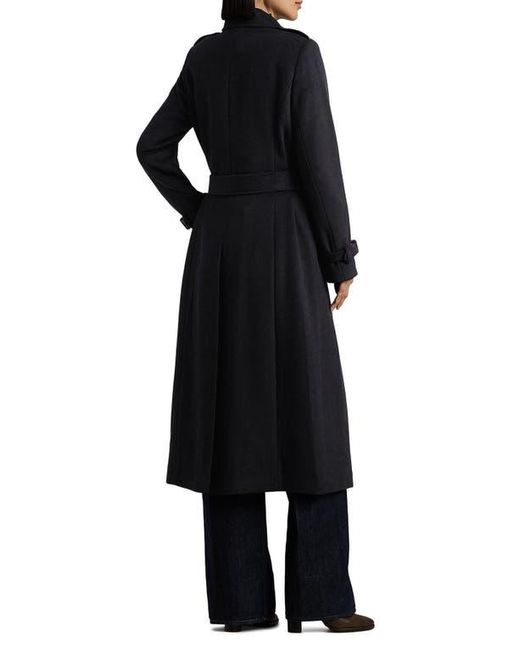 Ralph Lauren Double Breasted Wool Blend Trench Coat in Black | Lyst