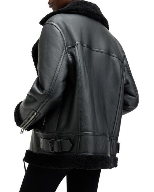 AllSaints Sola Oversize Genuine Shearling Biker Jacket in Black | Lyst