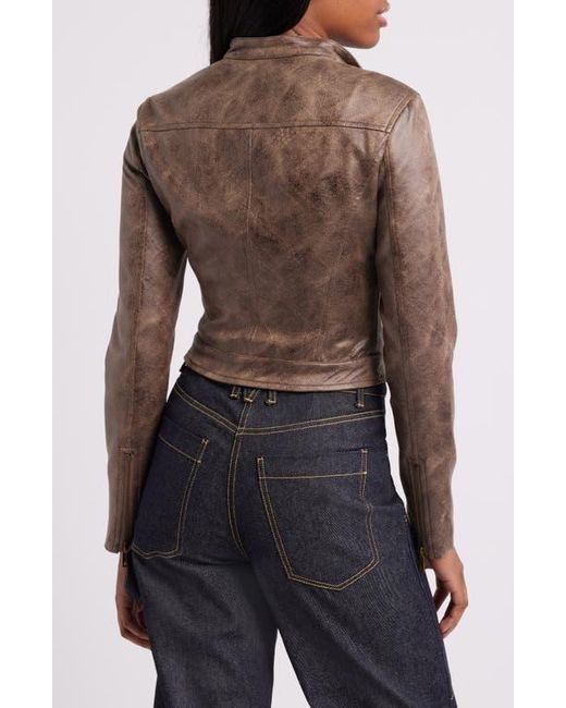 Lioness Bella Faux Leather Moto Jacket in Brown | Lyst