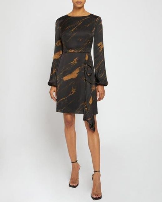 Santorelli Malia Long Sleeve Dress With Side Ruffle Panel in Black | Lyst
