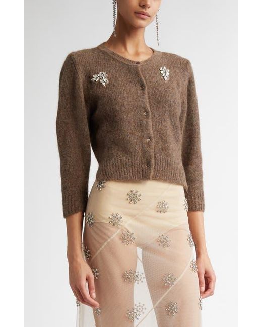 Simone Rocha Crystal Embellished Crop Cardigan in Brown | Lyst