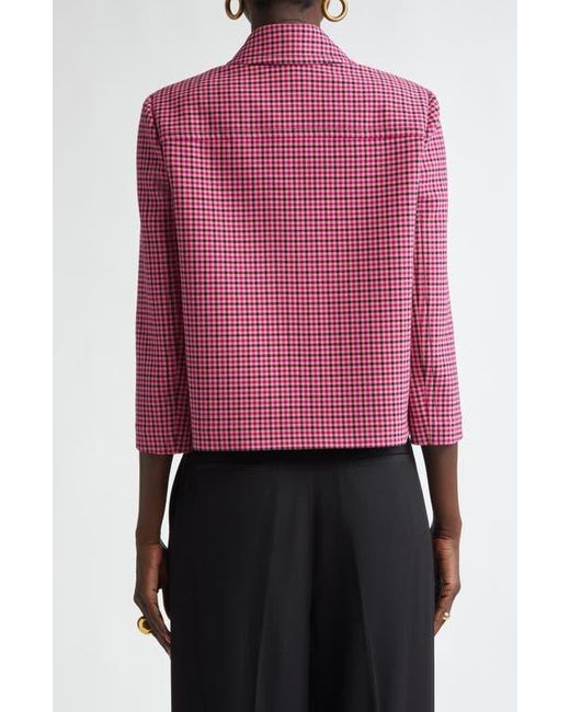 St. John Mini Plaid Tweed Crop Jacket in Red | Lyst